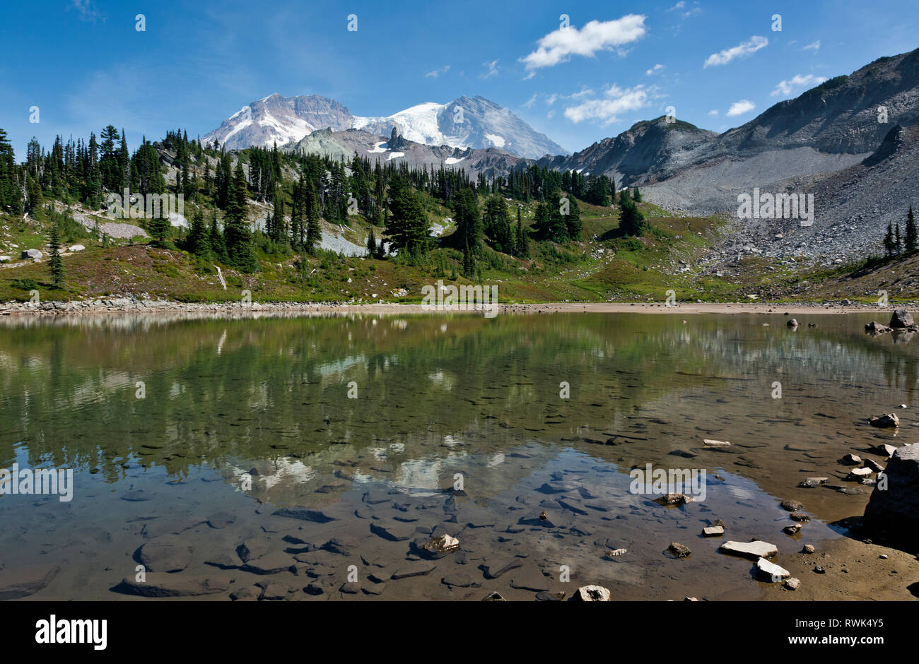 WA15871-00...WASHINGTON - Mount Rainier reflecting in St. Andrews Lake ...