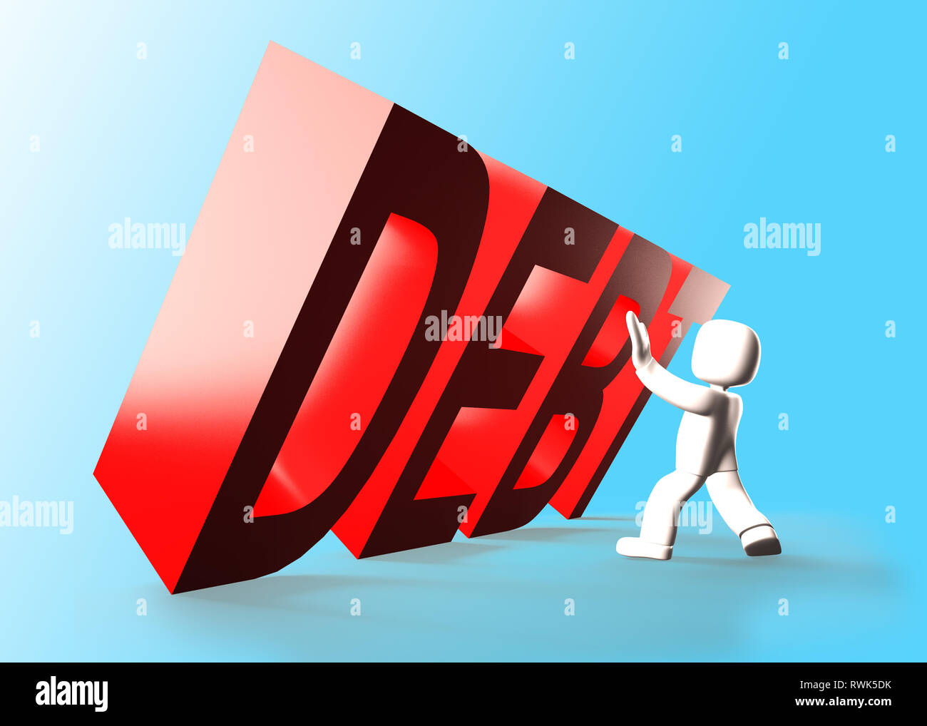 3d man stopping the red DEBT word falling, 3D illustration Stock Photo ...