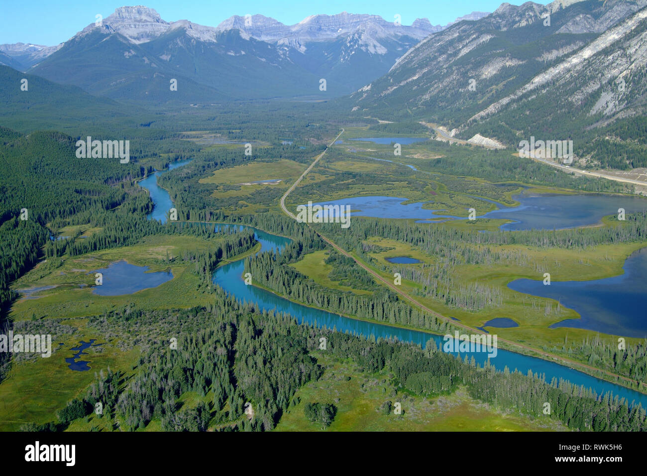 aerial, Bow River, Banff, Alberta Stock Photo - Alamy