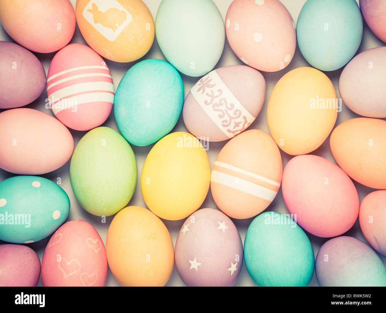 Colorful Easter Eggs background with subtle antique vintage toning ...