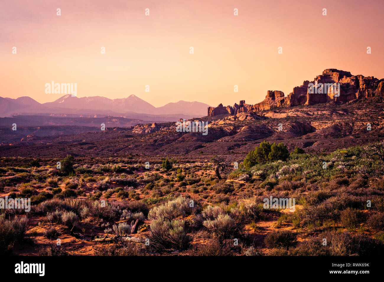 Sunset from Panorama Point in Arches National Park, Moab, Utah Stock ...