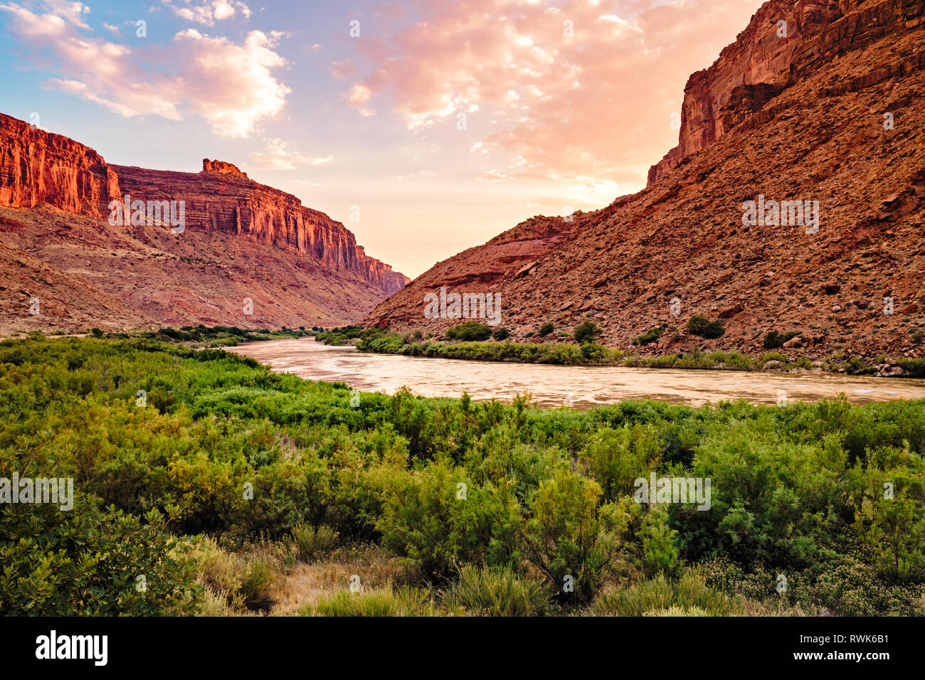 Colorado River sunset in Moab, Utah. Red Sandstones Stock Photo - Alamy