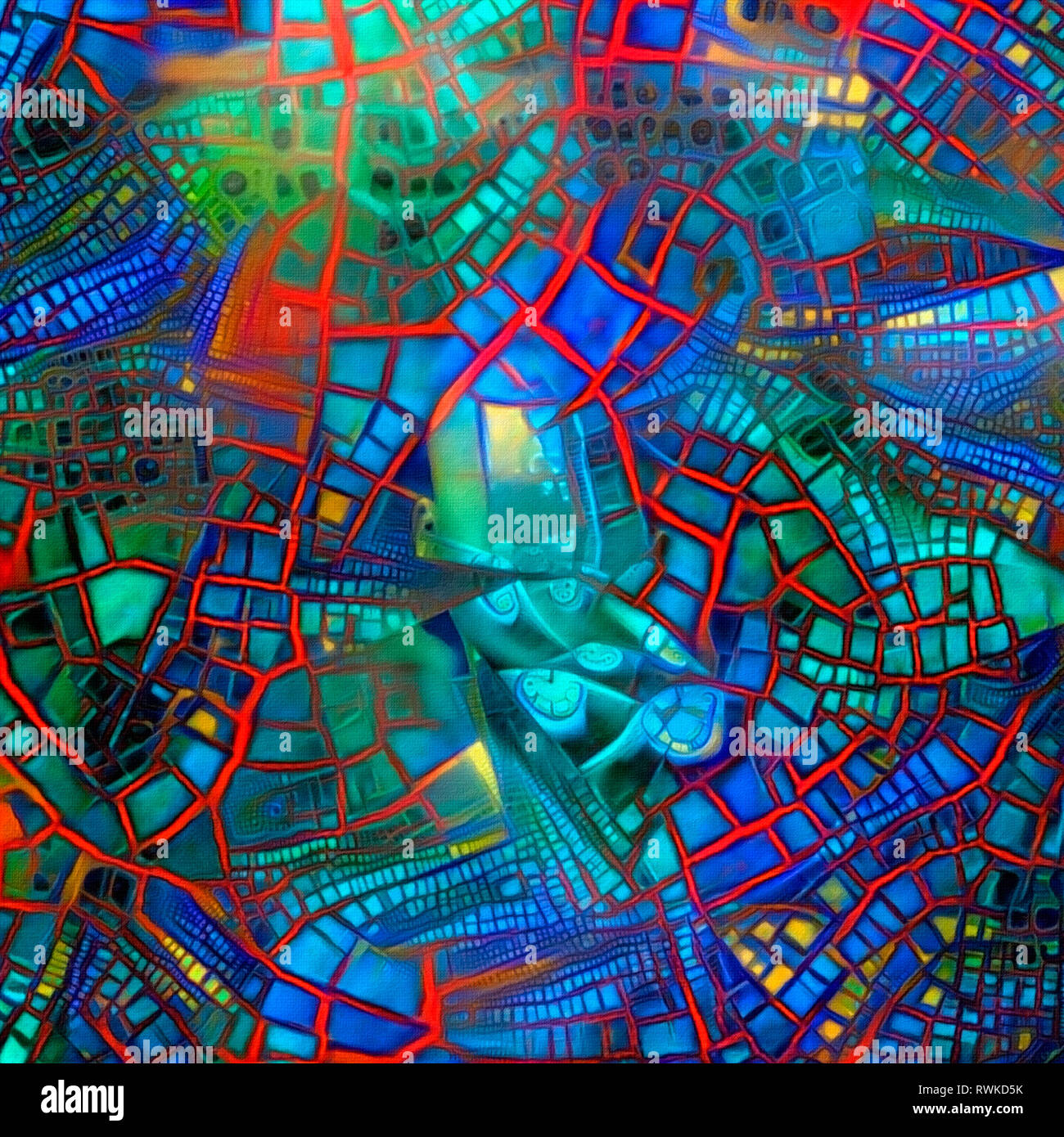 Abstract painting. Winged clocks represents the passing time Stock ...