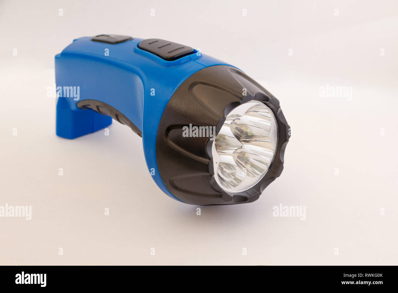 Hand portable led flashlight blue color isolated white background Stock ...