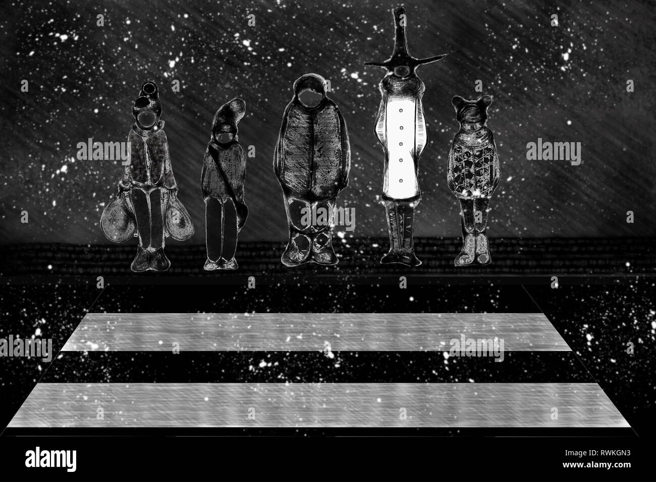 Pedestrians on road crossing Black and White Stock Photos & Images - Alamy