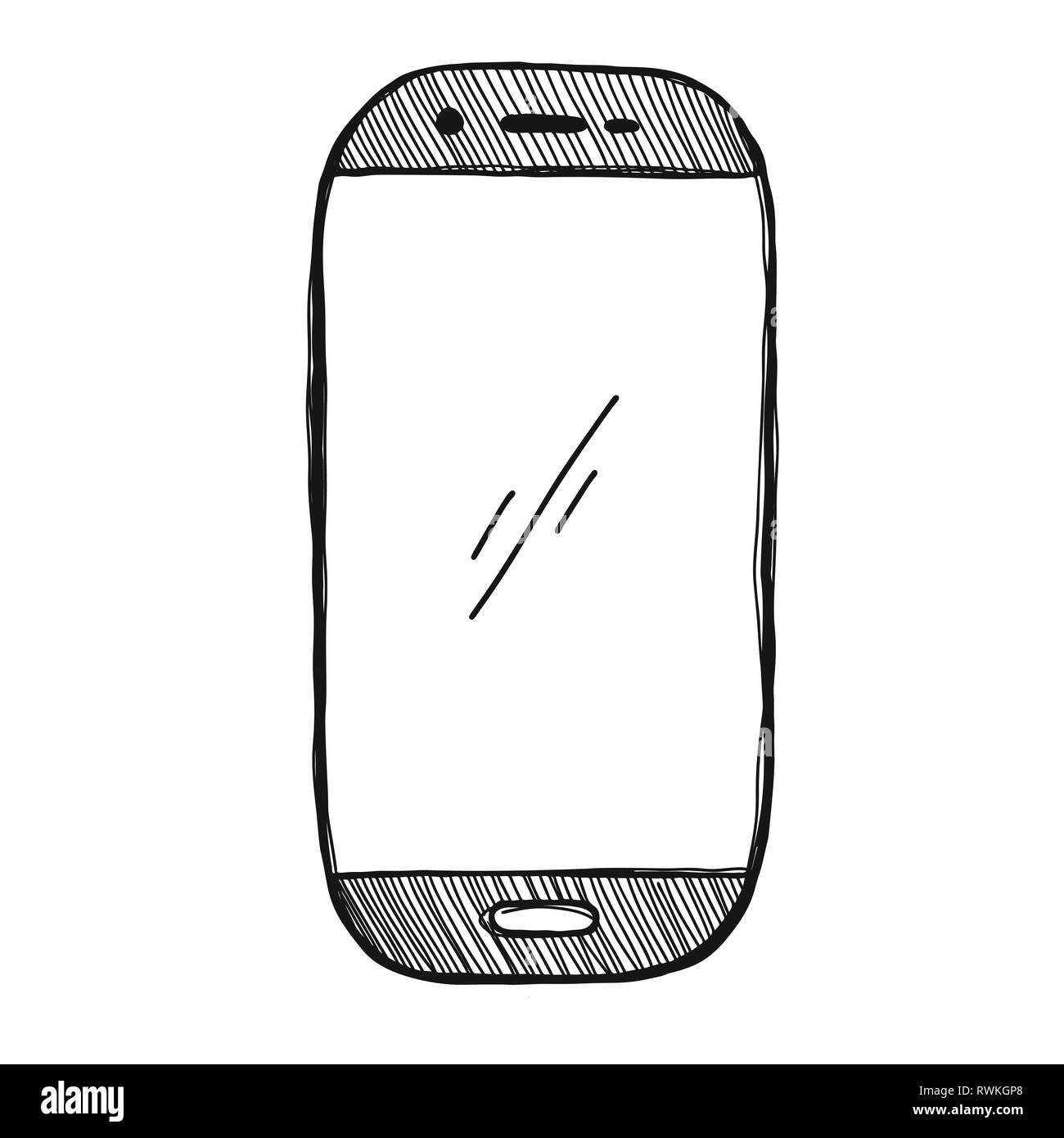 Sketch smartphone. The phone is isolated on a white background. Vector ...