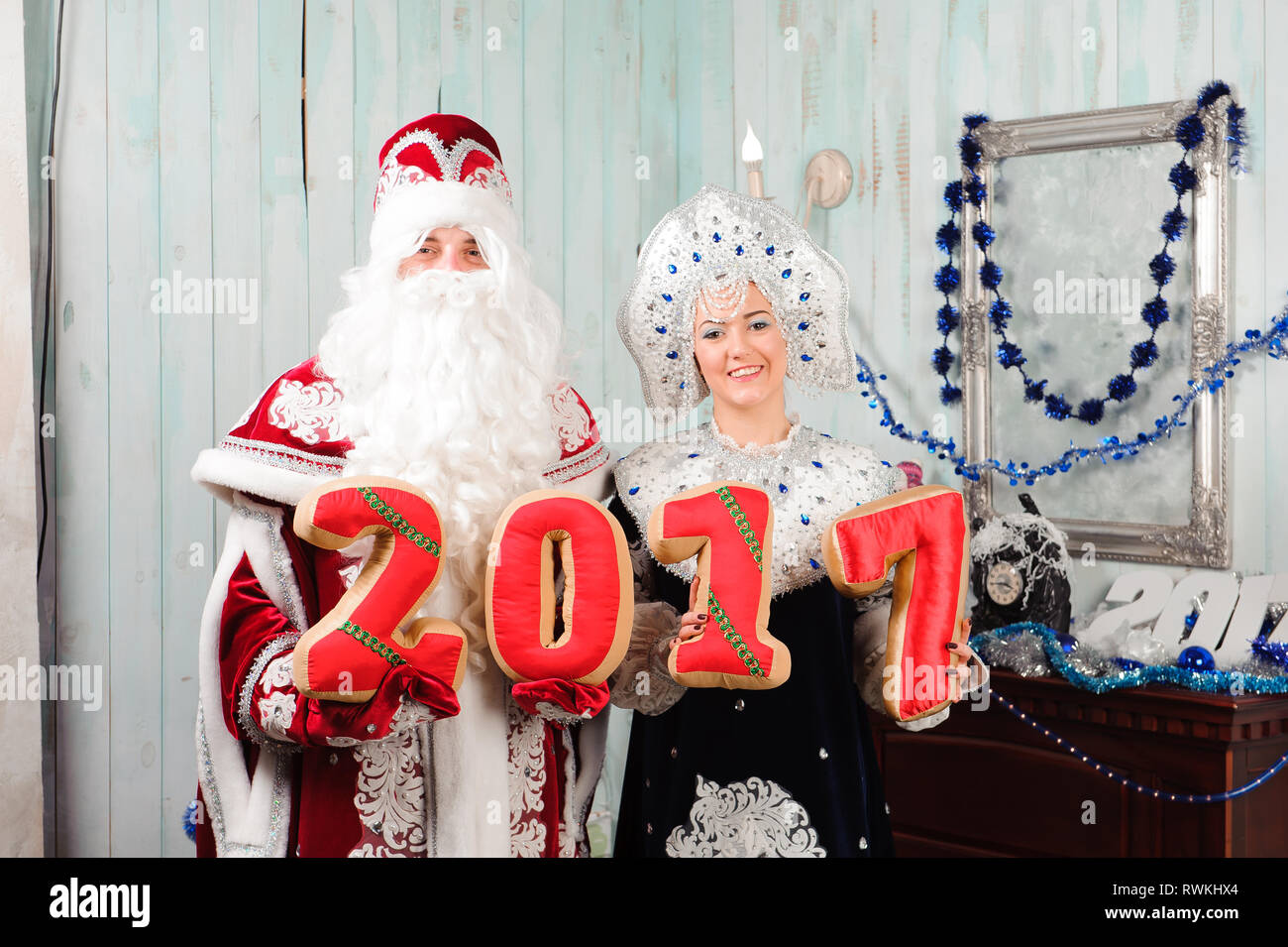 Russian Christmas characters: Ded Moroz Santa and Snegurochka snow girl ...