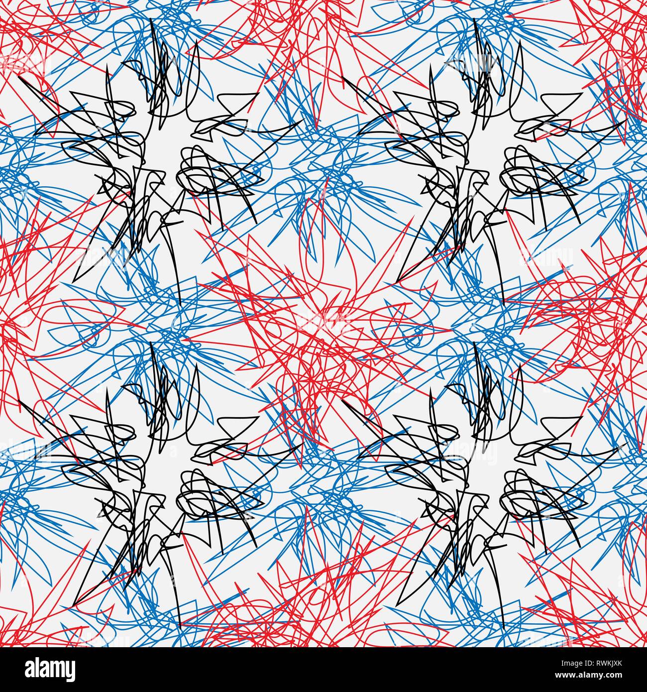 Hand drawn line seamless pattern. Doodle design element. Scribble line ...