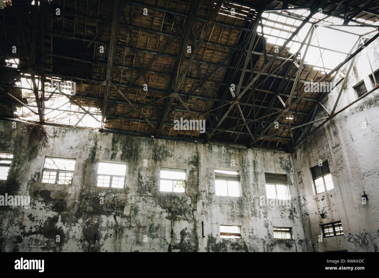 Old abandoned, ruined industry, factory, warehouse; broken and ...
