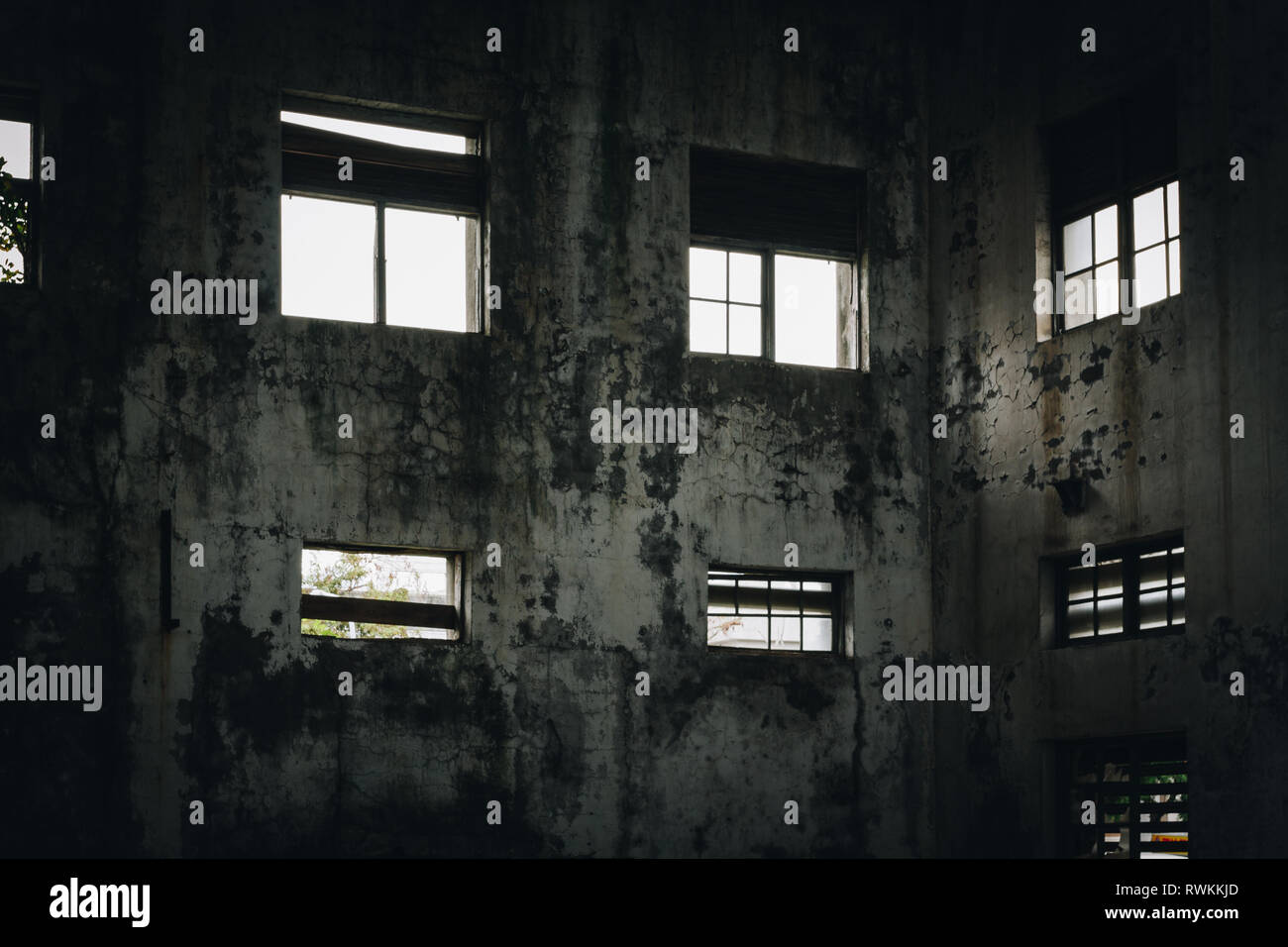 Old abandoned, ruined industry, factory, warehouse; broken and ...