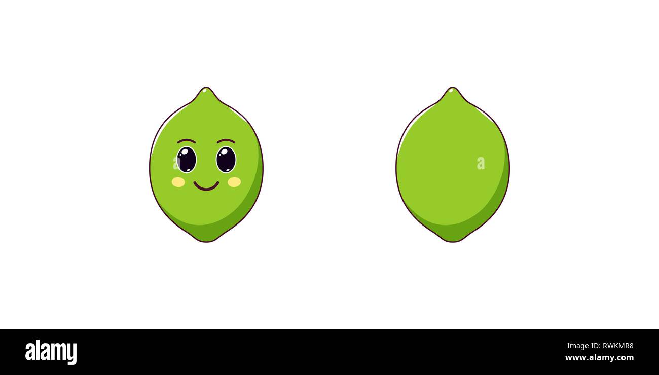 Cute Kawaii Lime, Cartoon Ripe Fruit. Vector illustration of Cartoon ...