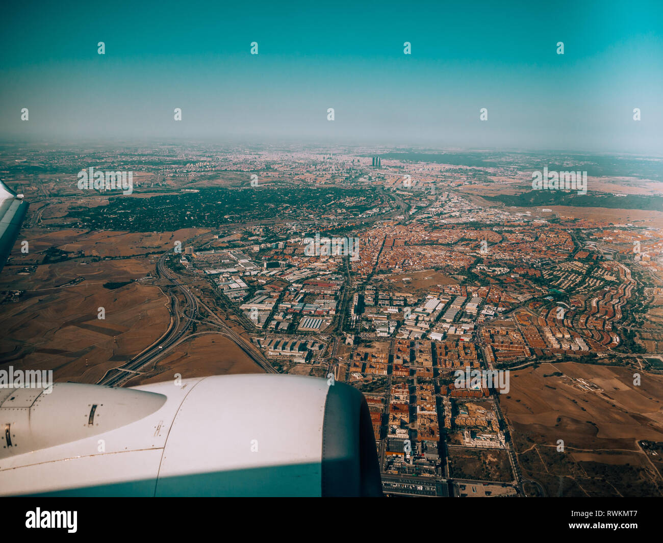 views of Madrid from the window of an airplane in the morning Stock ...