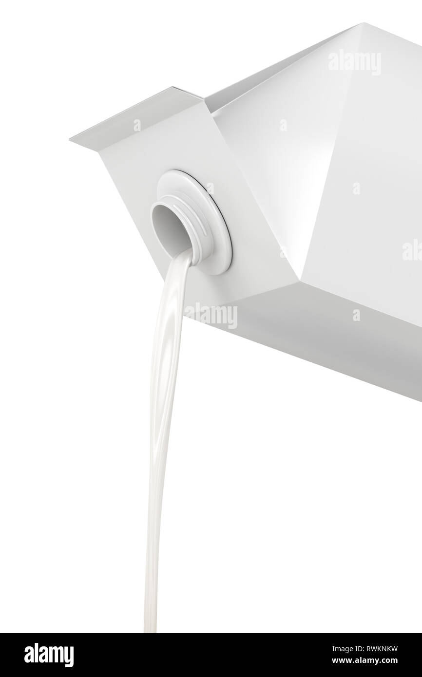 Pouring milk from the carton on white background Stock Photo - Alamy