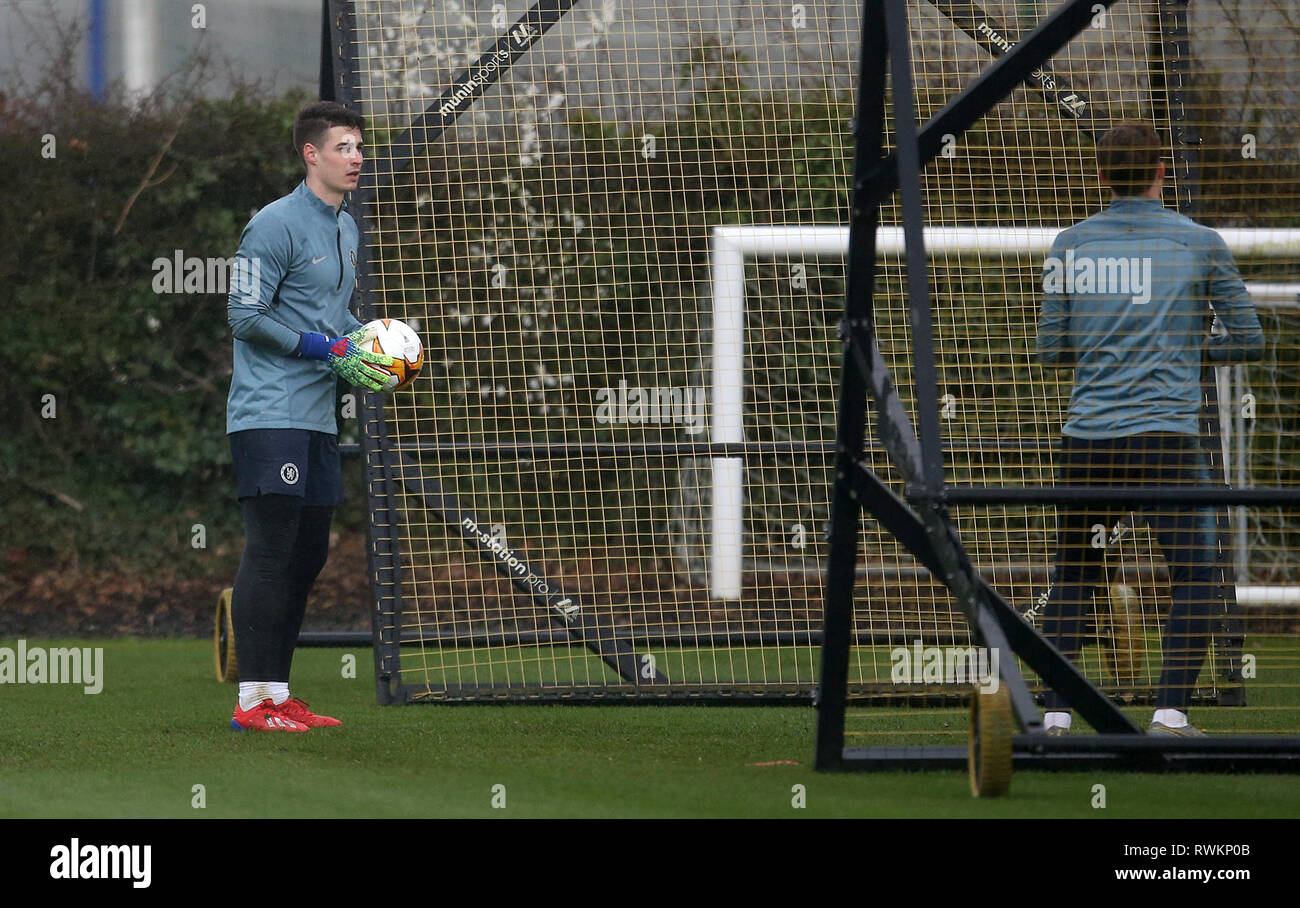Chelsea goalkeeper Kepa Arrizabalaga during the training session at ...