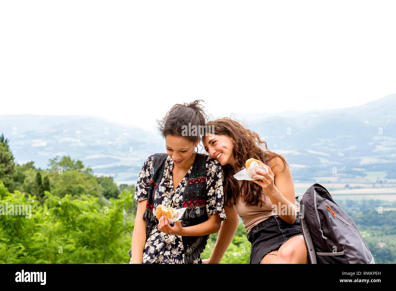 Friends having snack, Città della Pieve, Umbria, Italy Stock Photo - Alamy