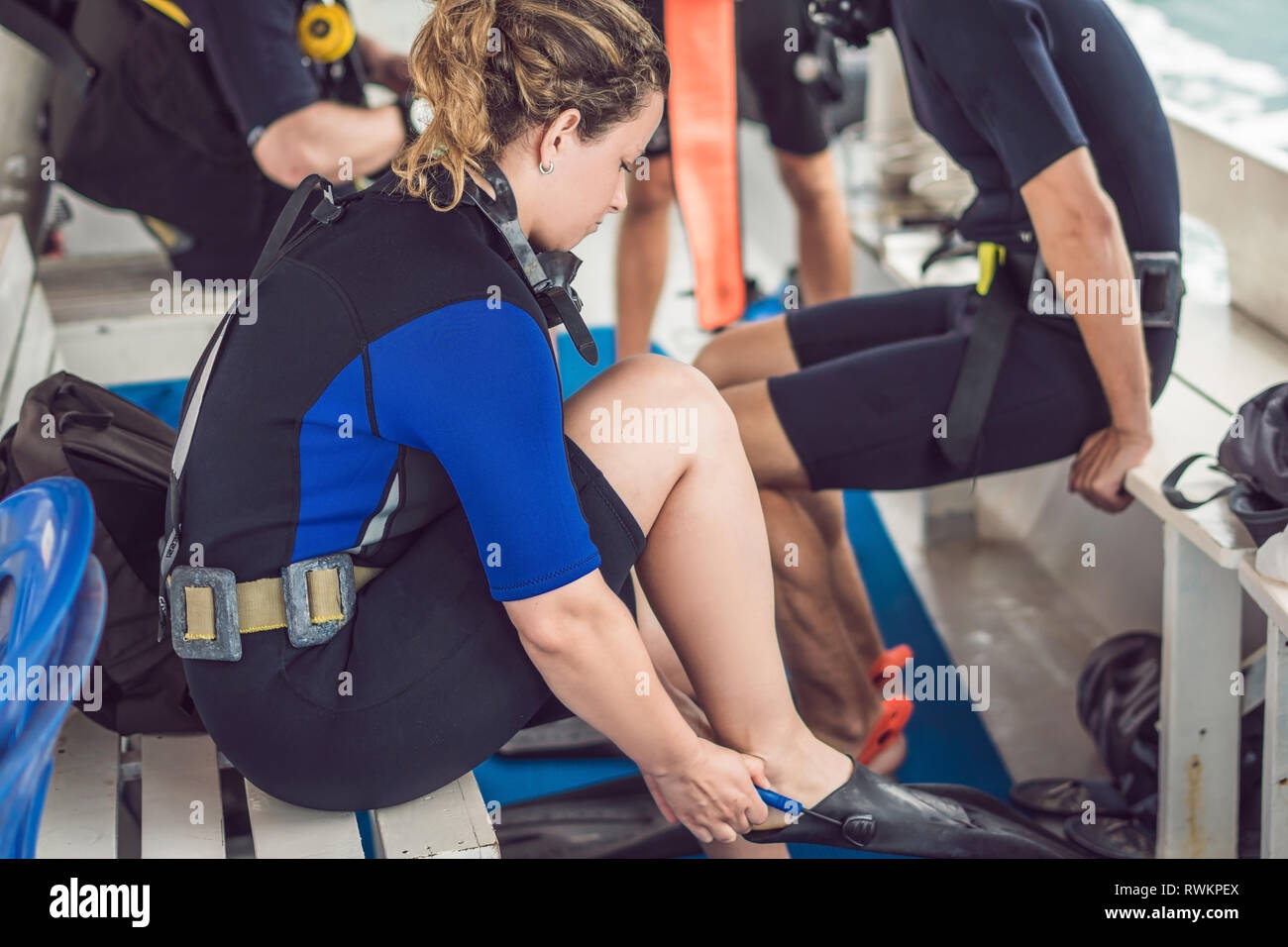 Diver preparing to dive into the sea Stock Photo - Alamy