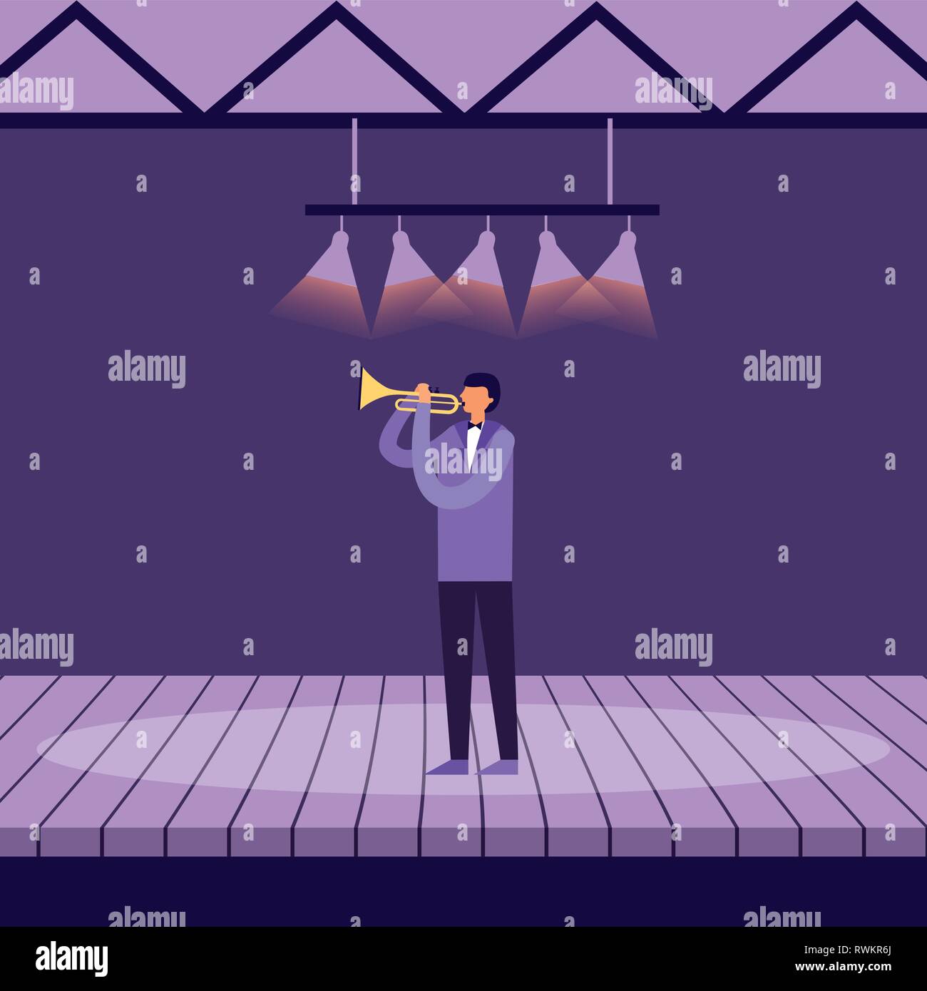 musician man with trumpet on stage Stock Vector Image & Art - Alamy
