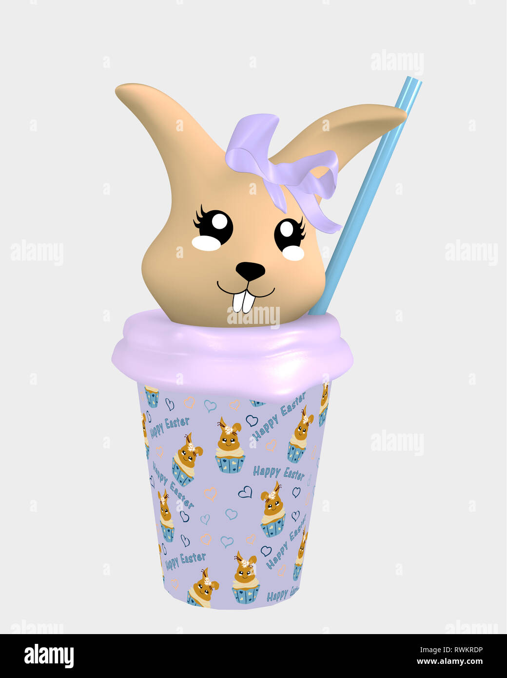 cute 3d kawaii bunny in milkshake isolated on white. 3d rendering Stock ...