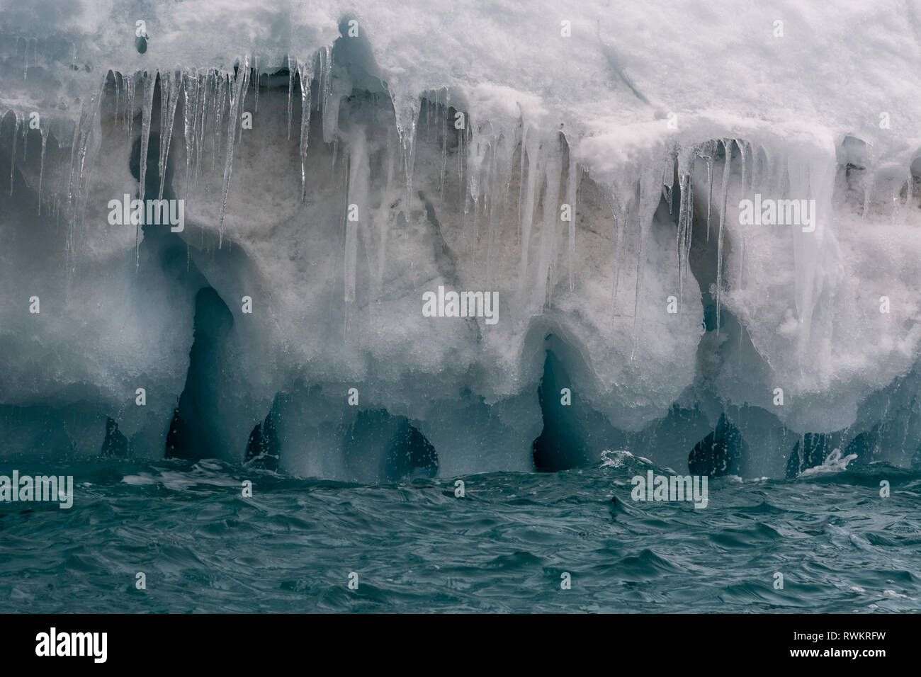 Arctic ocean ice and icicles, detail, Brasvellbreen, south of Austfonna ...