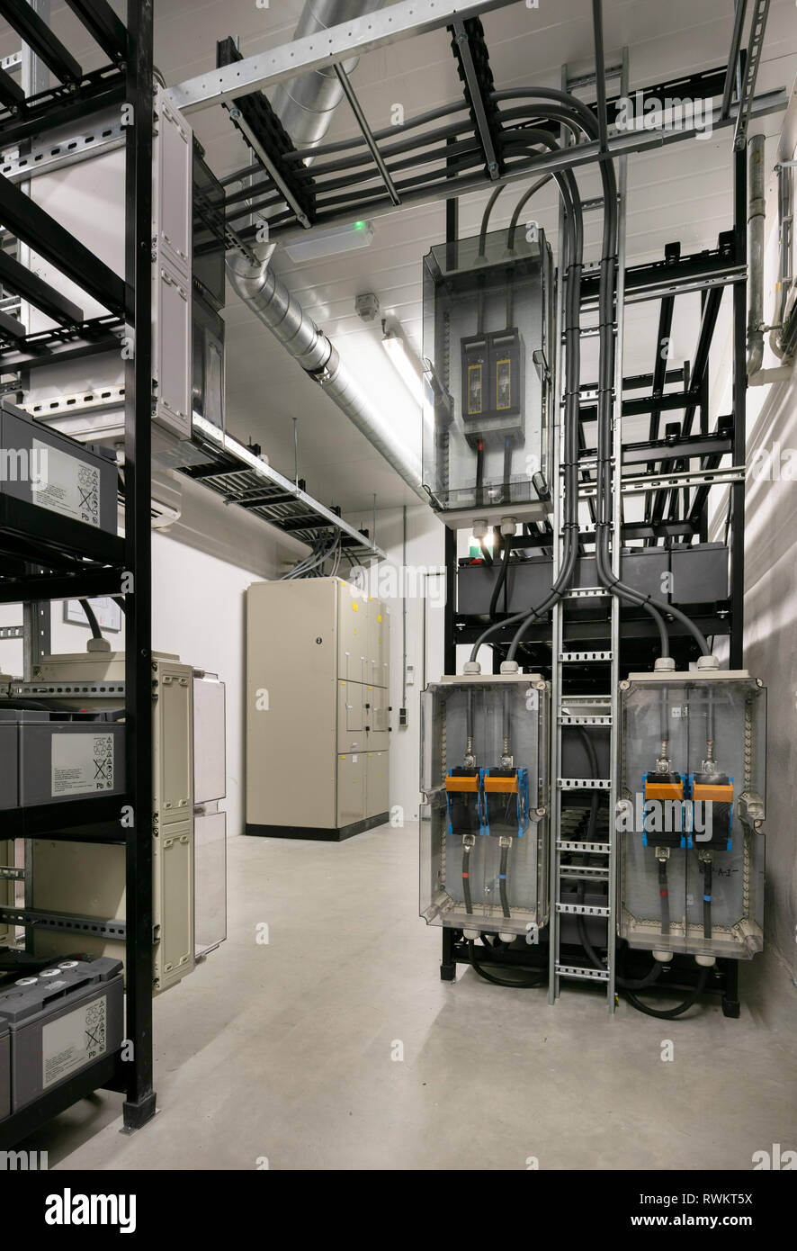 Hall full of batteries, auxiliary power unit of data centre Stock Photo ...
