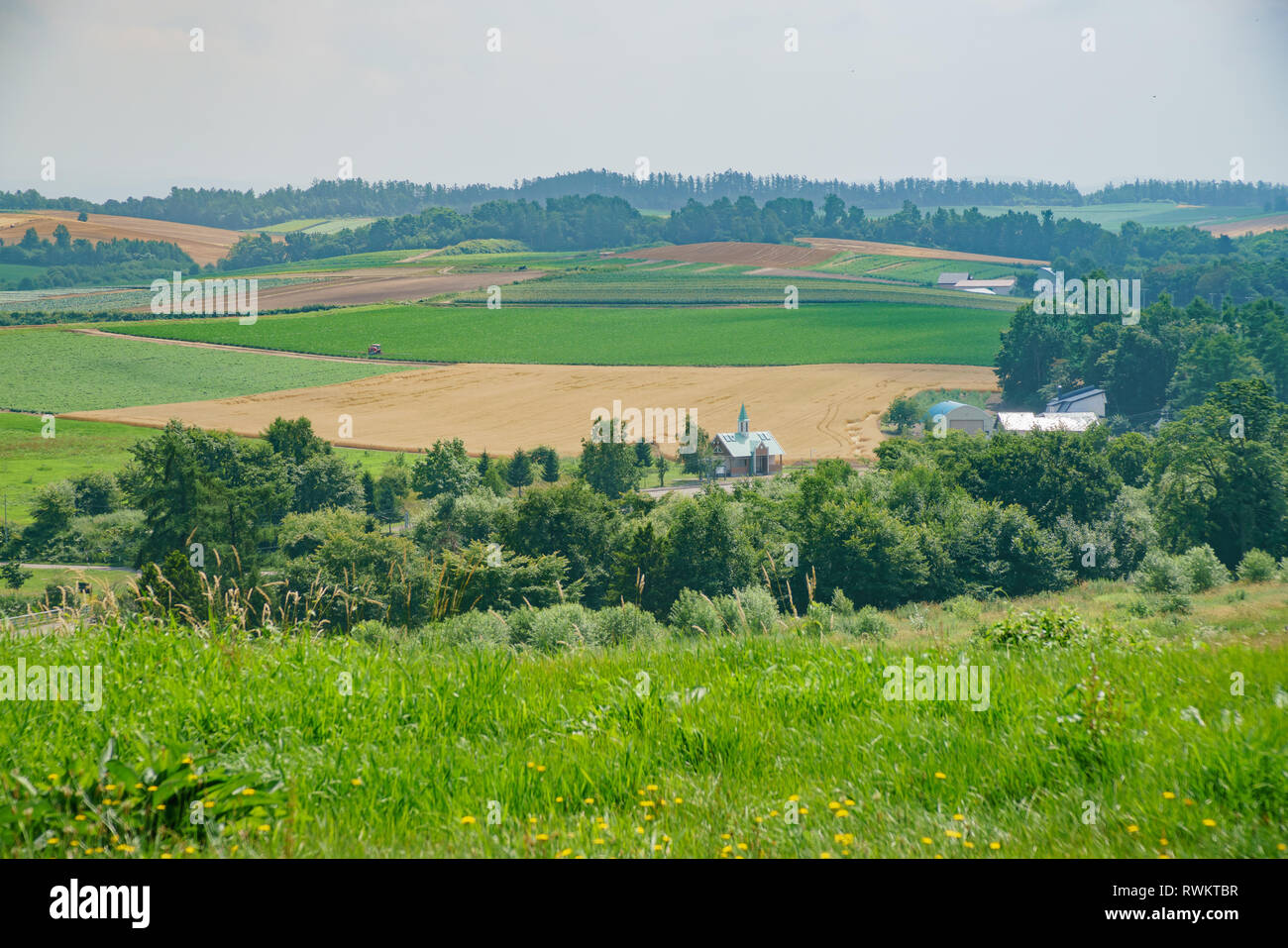 Aerial view of the Furano rural farm landscape at Hokkaido, Japan Stock ...