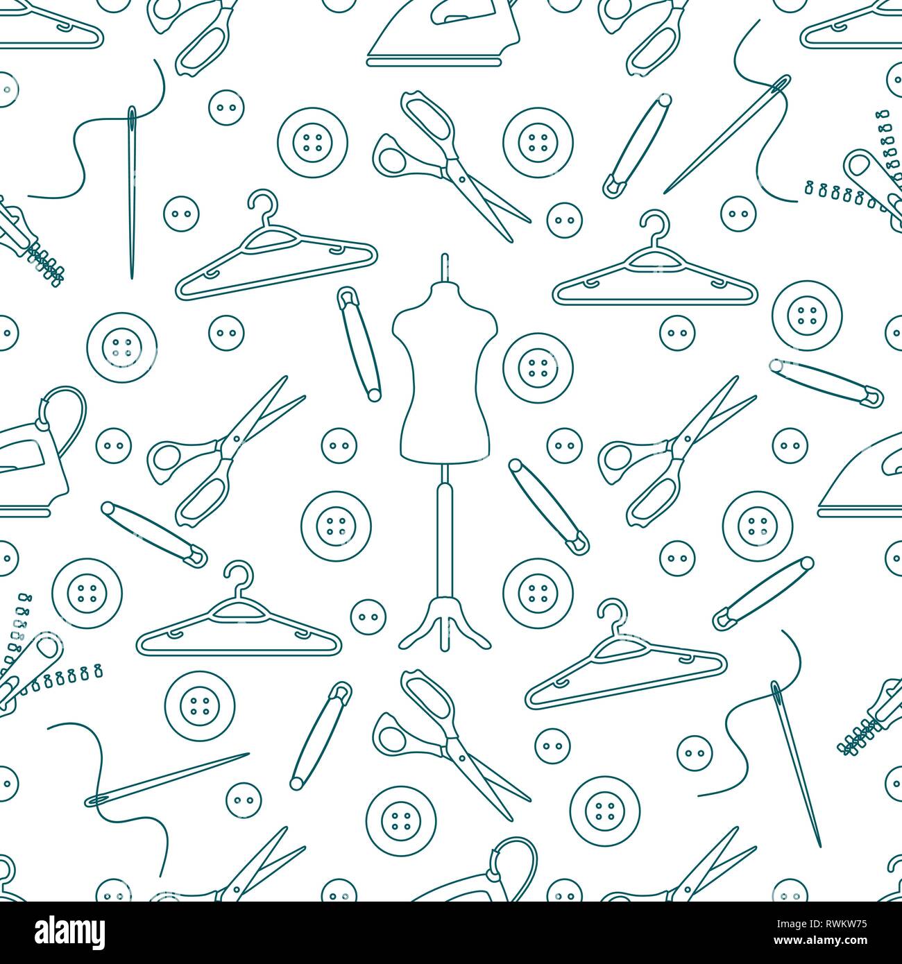 Vector seamless pattern with tools and accessories for sewing. Template ...