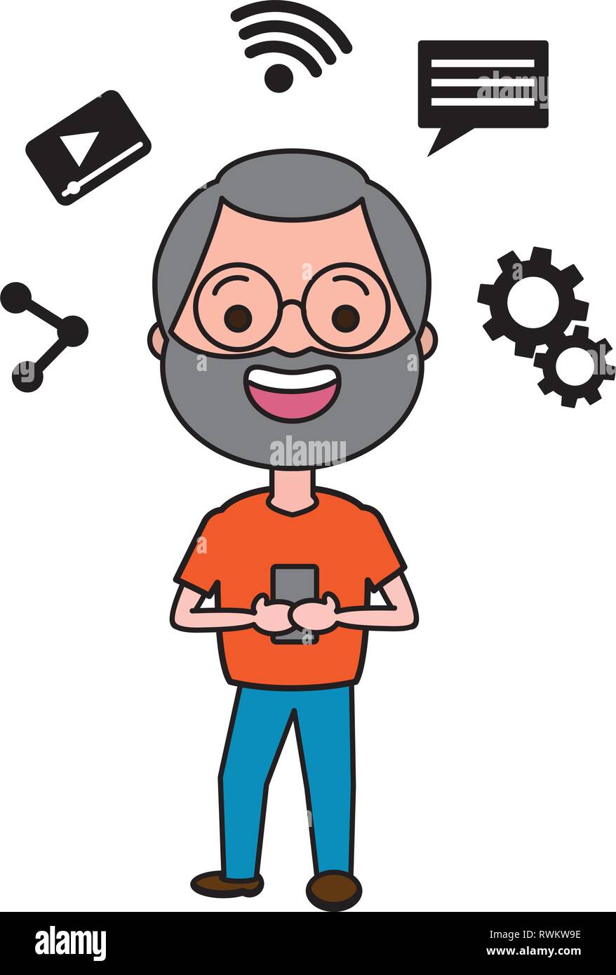Old man digital device Stock Vector Images - Alamy