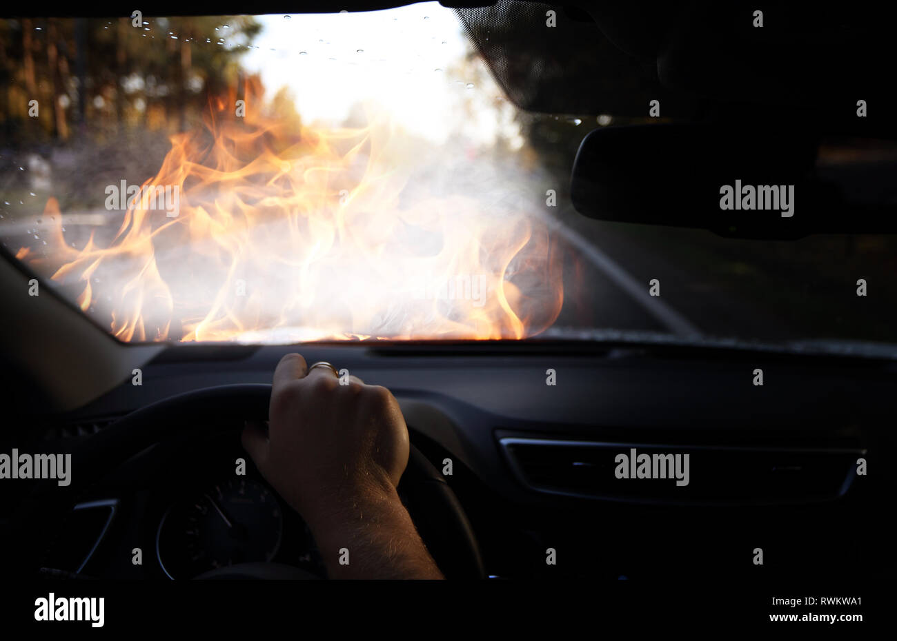 fire in the car engine Stock Photo - Alamy