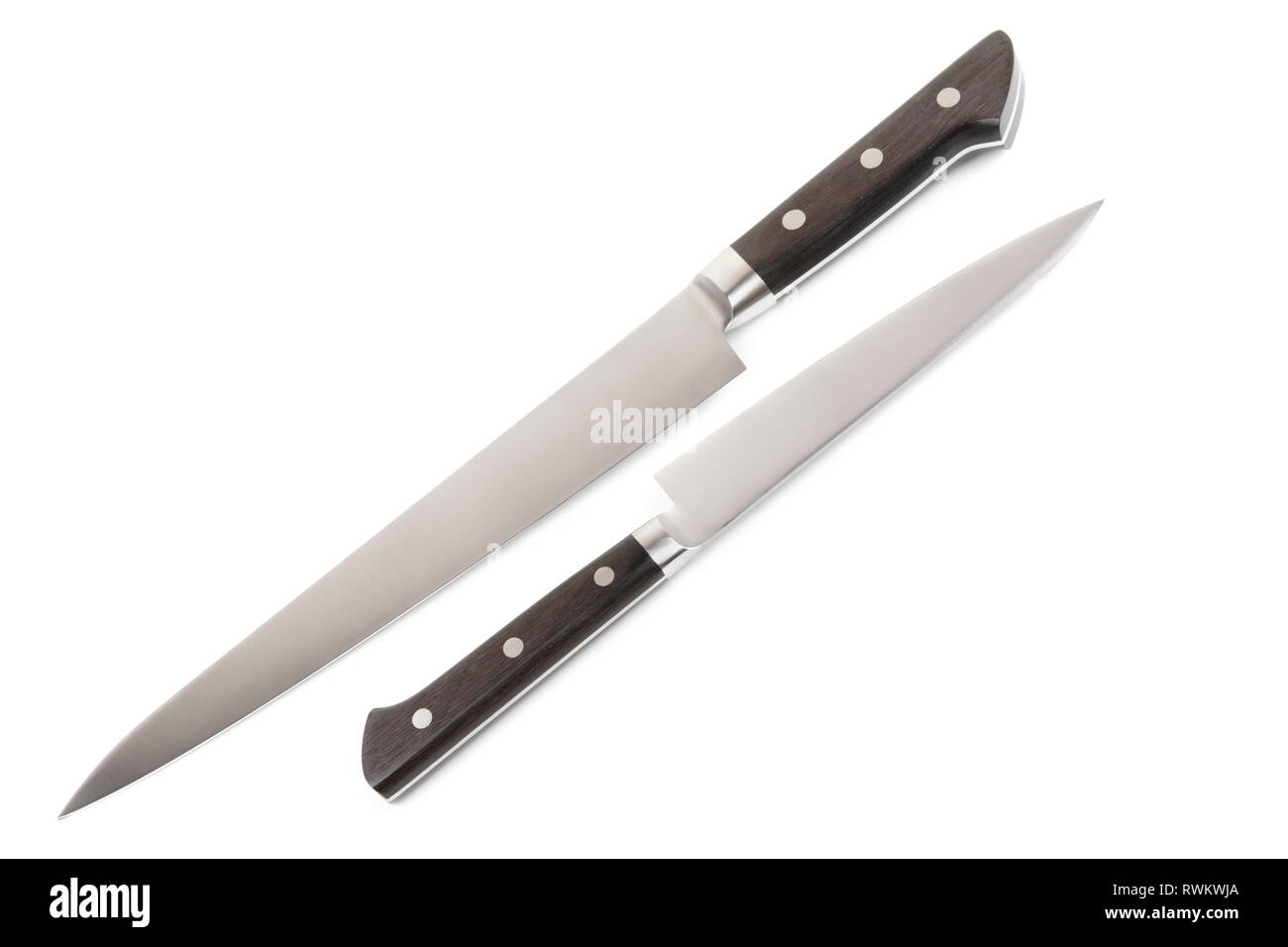 Two new stainless steel kitchen knives, isolated on white background ...