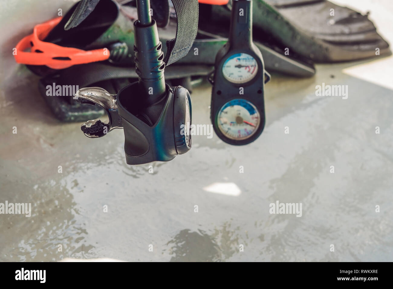 Equipment for diving and underwater compass are ready to dive Stock ...