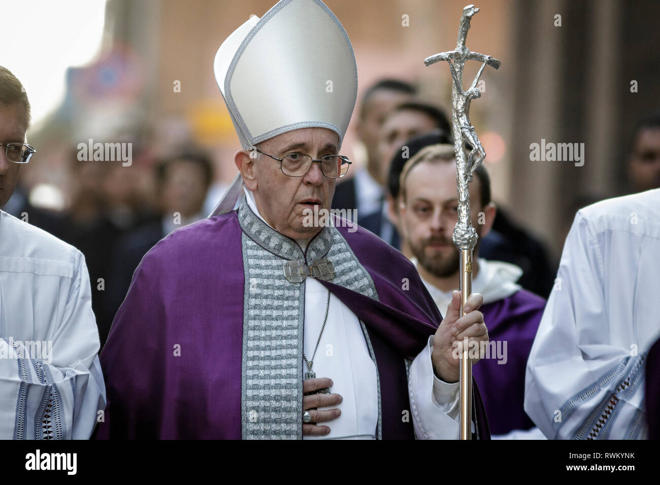 Pope Francis seen walking during a procession from Saint Anselmo ...