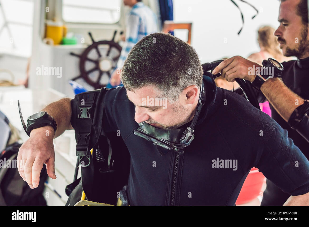 Diver preparing to dive into the sea Stock Photo - Alamy