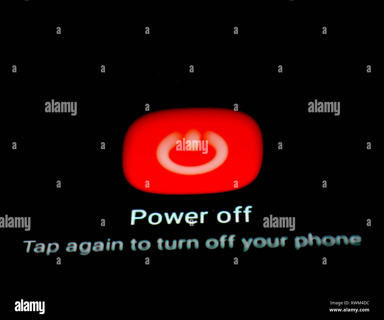 power off message on a smartphone screen, image Stock Photo - Alamy