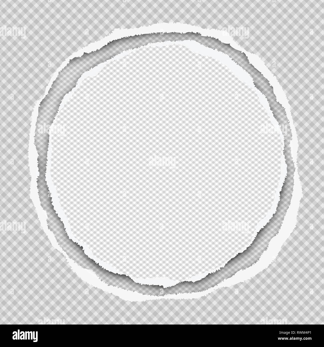 Round paper with torn edges in center of squared background. Vector ...