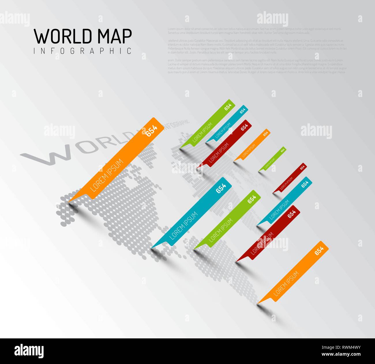 Light World map infographic template with pointer marks (diagonal version Stock Vector Image ...