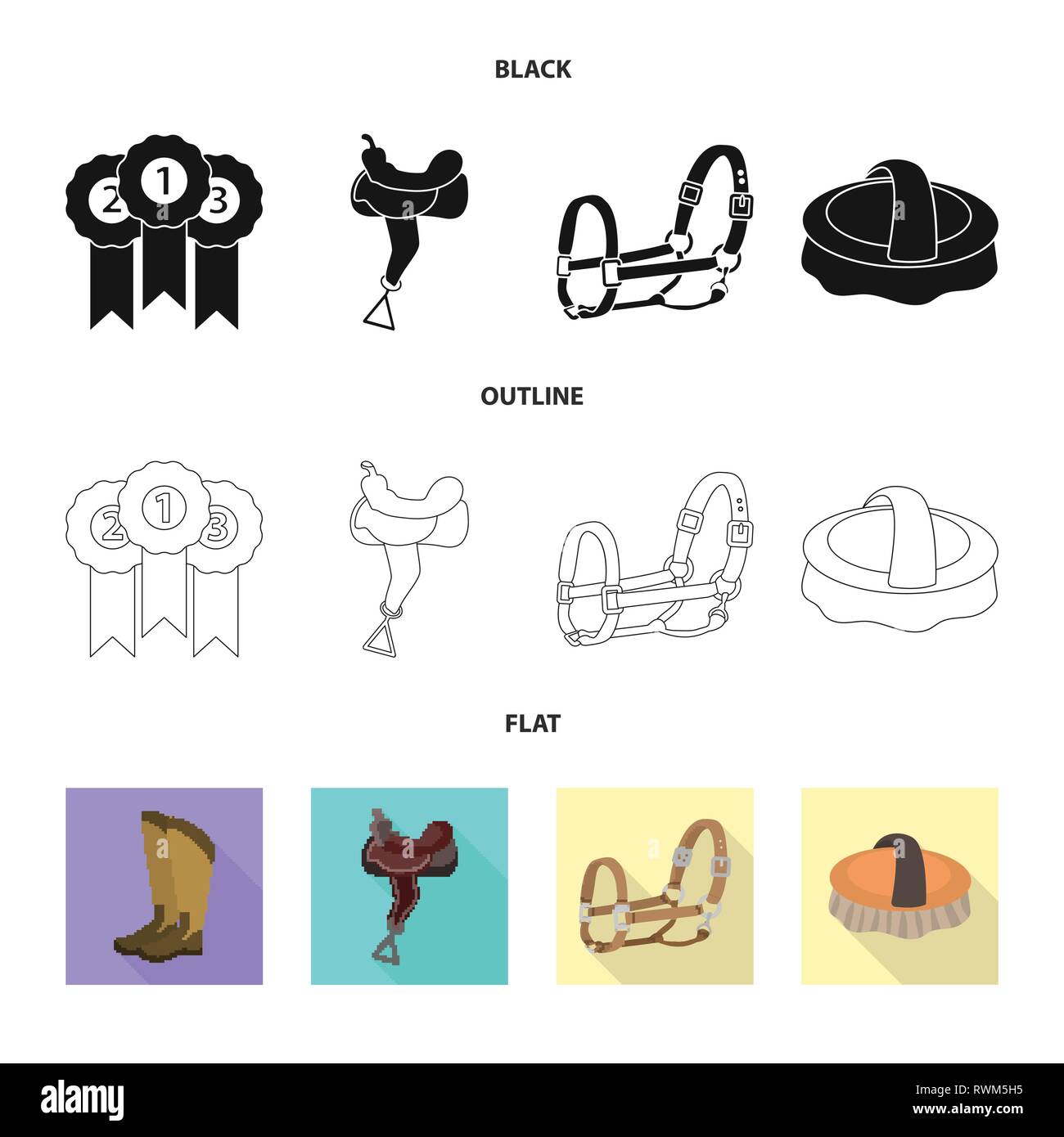 Isolated object of equipment and riding symbol. Collection of equipment ...