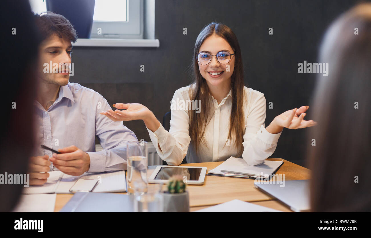 Manager explaining business strategy colleagues hi-res stock ...