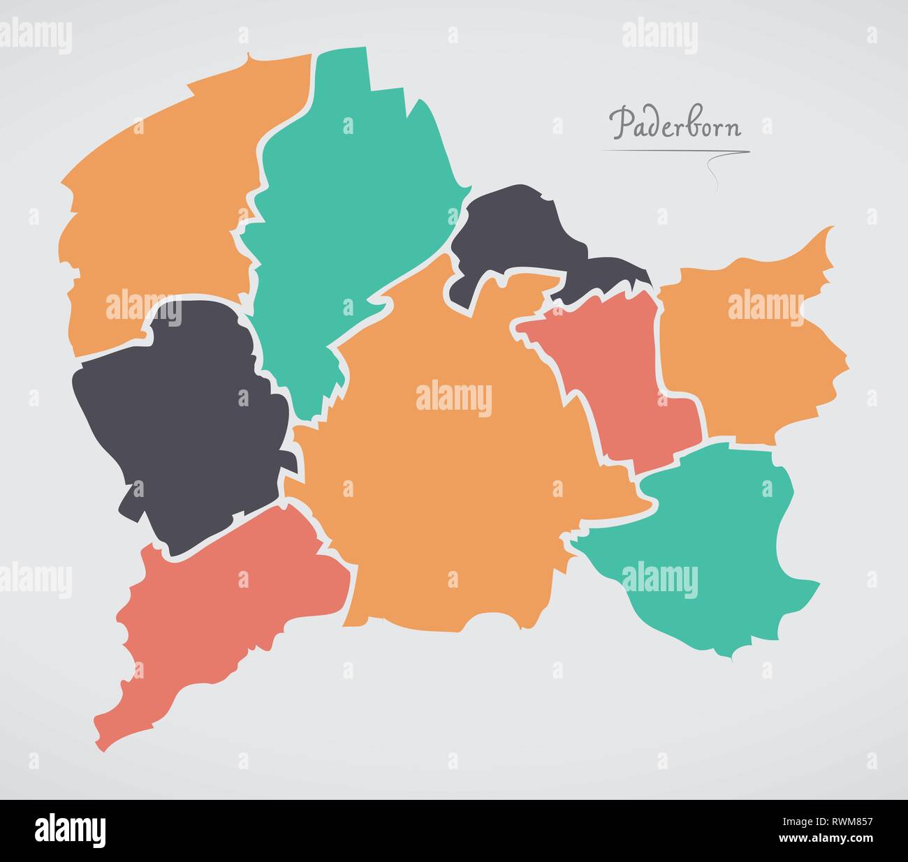 Paderborn Map with boroughs and modern round shapes Stock Vector Image & Art - Alamy