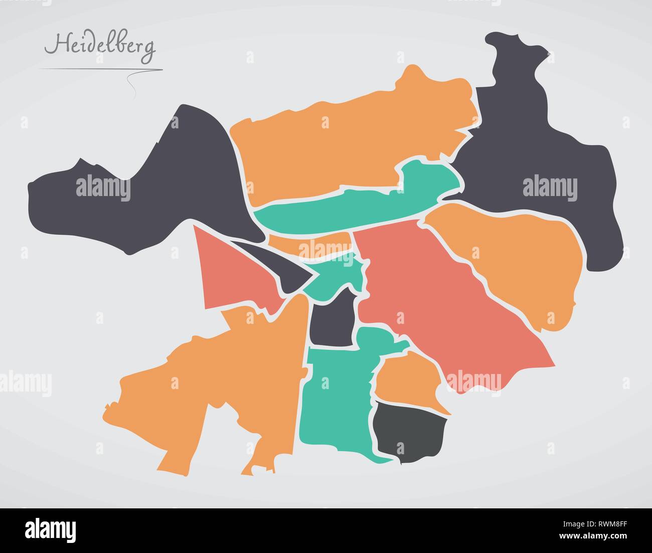 Heidelberg Map with boroughs and modern round shapes Stock Vector Image & Art - Alamy