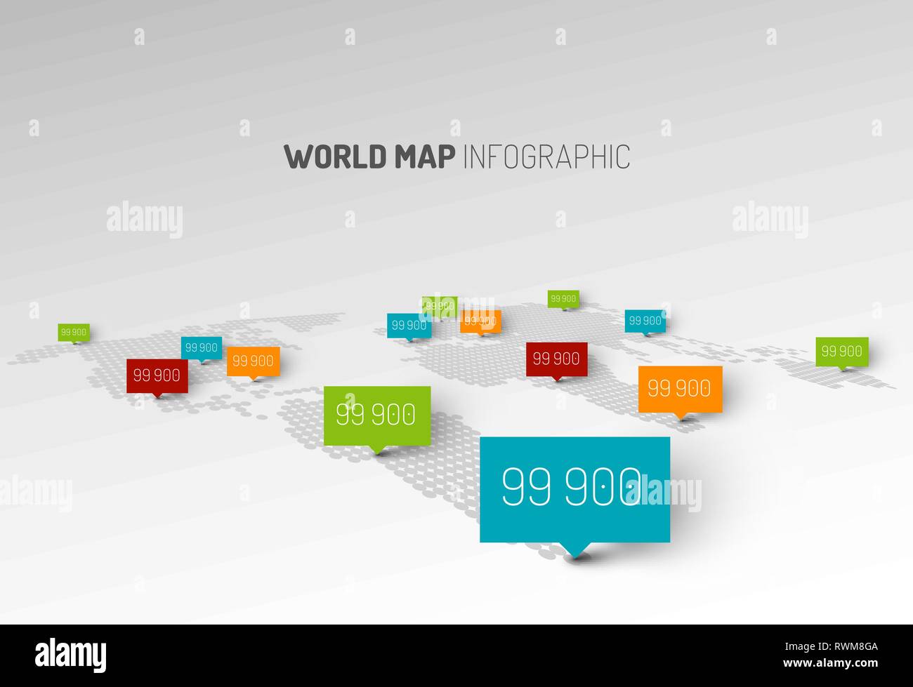 Light World Map Infographic Template With Pointer Marks Stock Vector