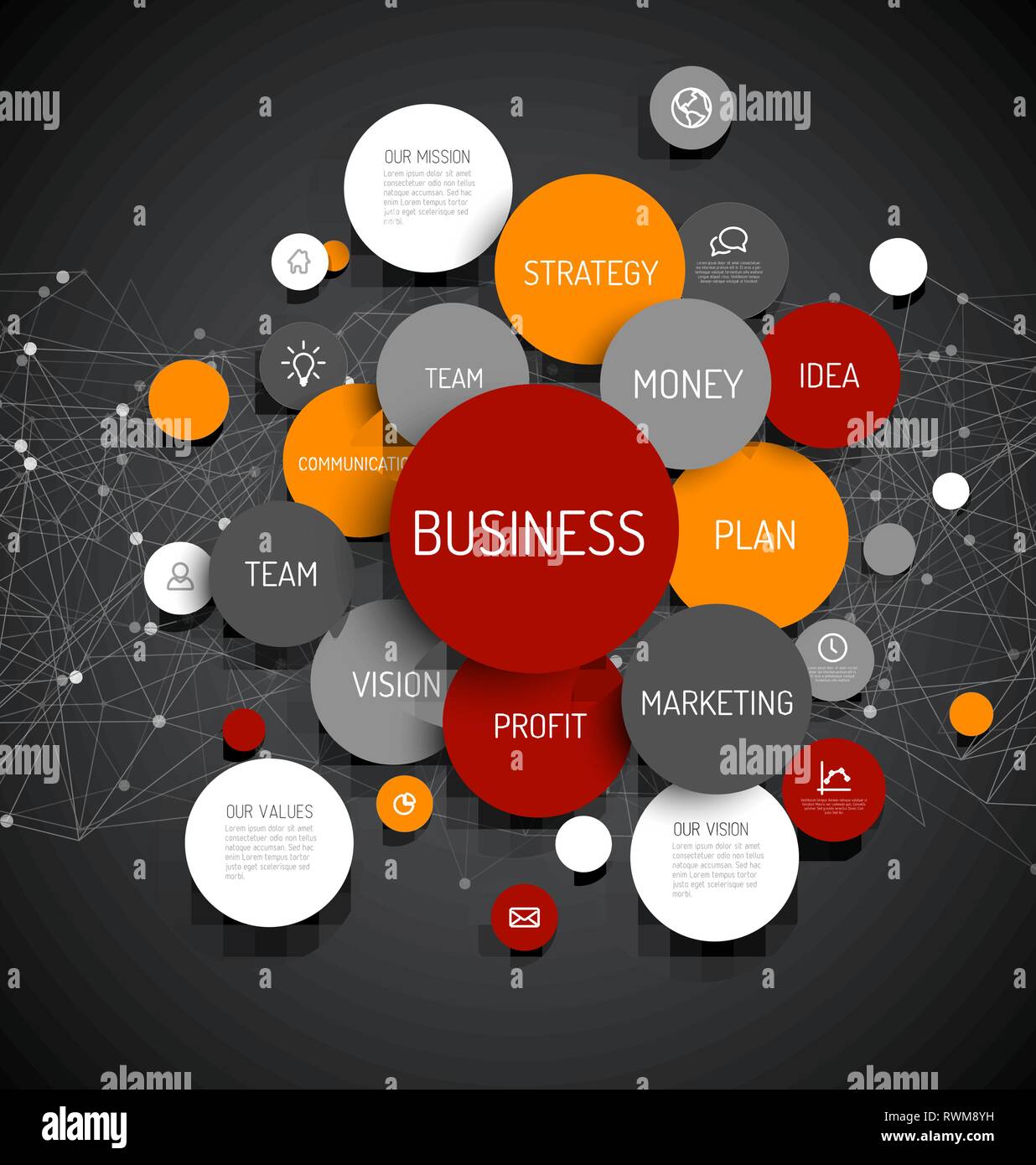 Vector Abstract Business infographic schema - dark red and orange ...