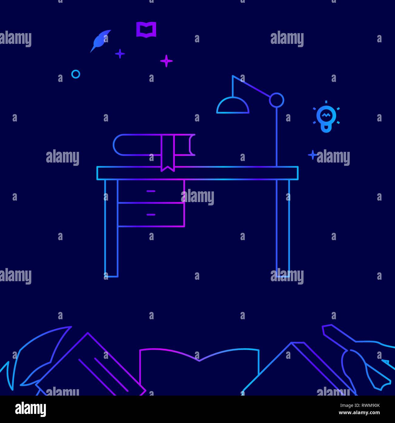 Writer's Desk, Workplace Vector Line Illustration. Writing, Authors ...