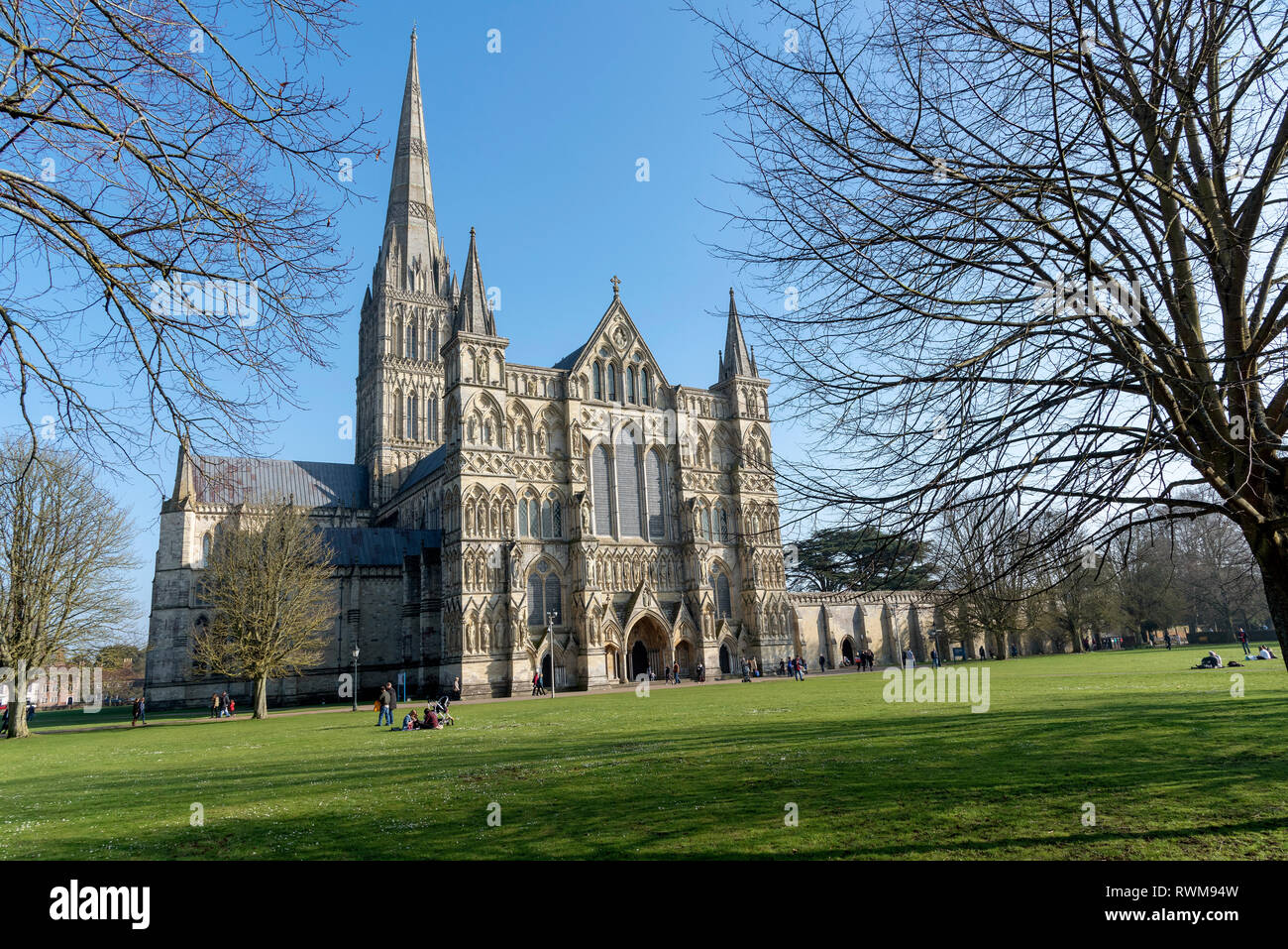 Salisbury, Wiltshire, England, UK. February 2019. Salisbury Cathedral ...