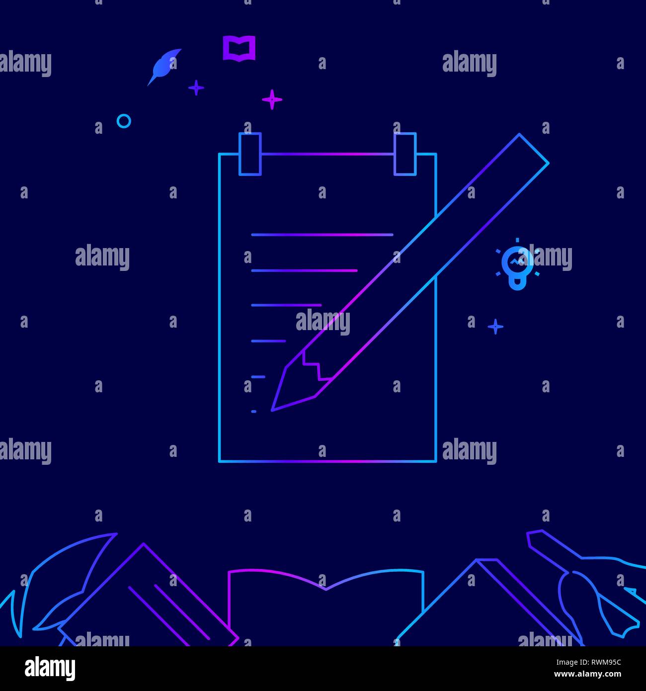 Notepad with Pencil Vector Line Illustration. Writing, Authors or ...