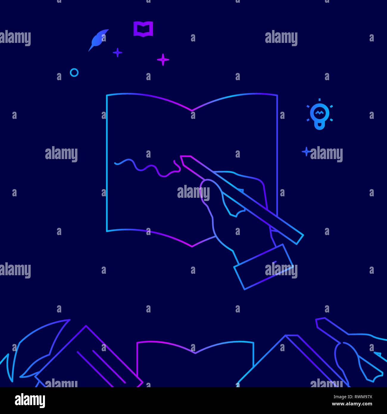 Handwriting, Hand Holding a Pencil Vector Line Illustration. Writing ...