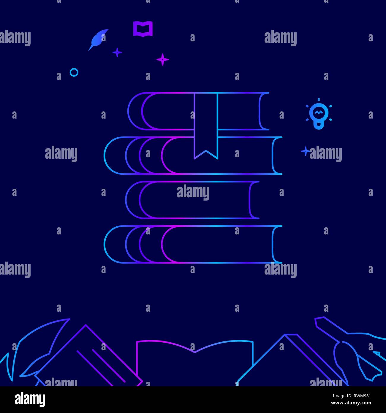 Stack of Books, Library Vector Line Illustration. Writing, Authors or ...
