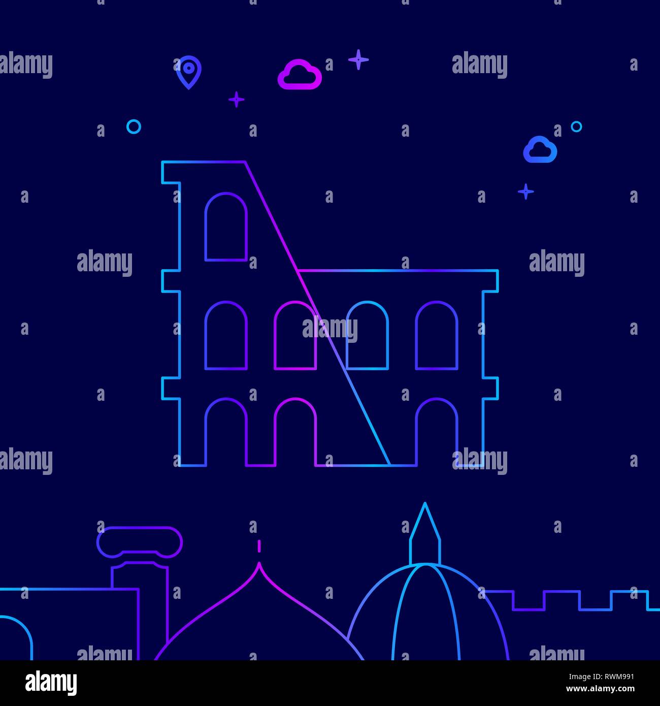 Colosseum, Rome, Italy Vector Line Illustration. Historical Landmarks ...