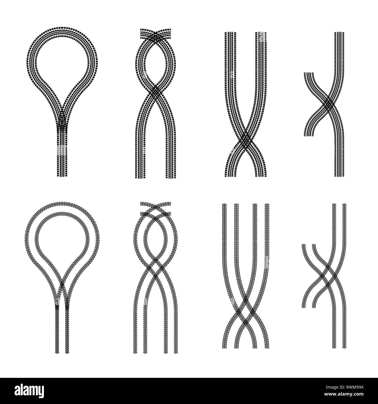 Set of black outline tire track silhouettes different forms Stock ...