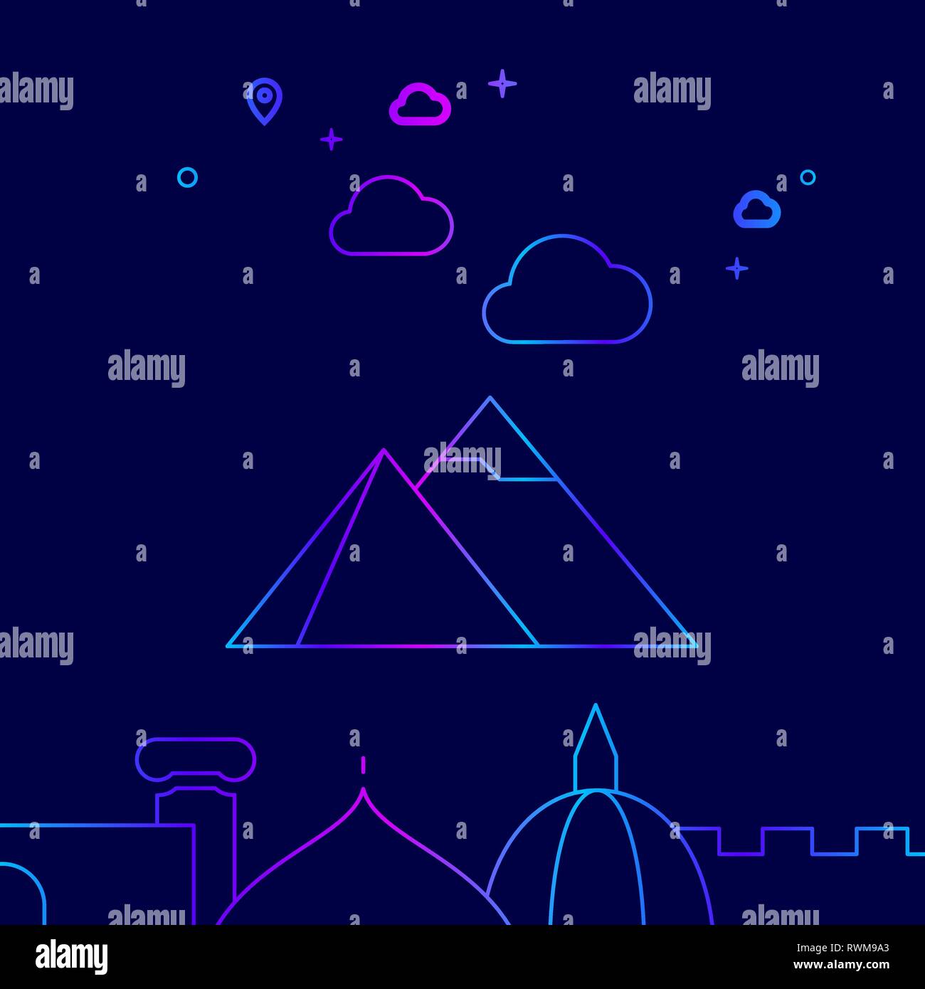 Pyramids of Giza, Egypt Vector Line Illustration. Historical Landmarks ...