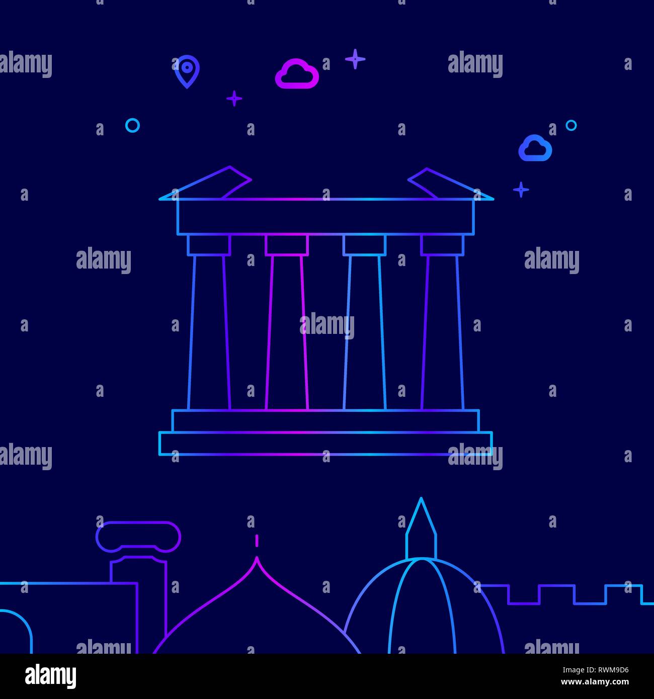 Parthenon, Athens, Greece Vector Line Illustration. Historical ...